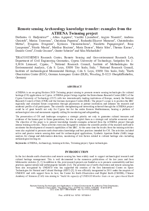 (PDF) Remote sensing archaeology knowledge transfer: examples from the ATHENA twinning project