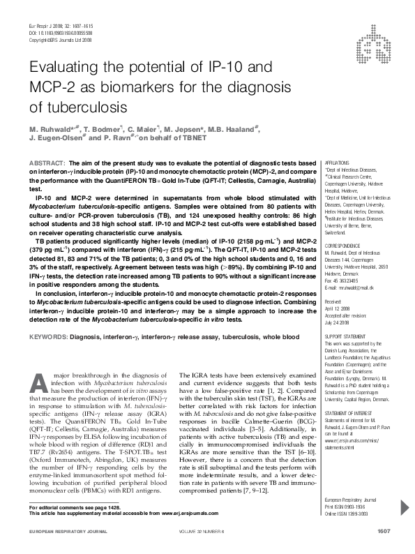 (PDF) Evaluating the potential of IP-10 and MCP-2 as biomarkers for the ...
