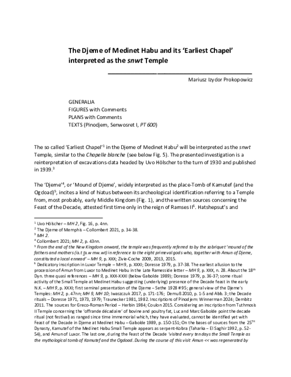 (PDF) (2025) The Djeme of Medinet Habu and its ‘Earliest Chapel ...