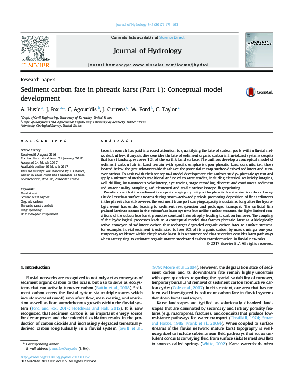 (PDF) Sediment carbon fate in phreatic karst (Part 1): Conceptual model development