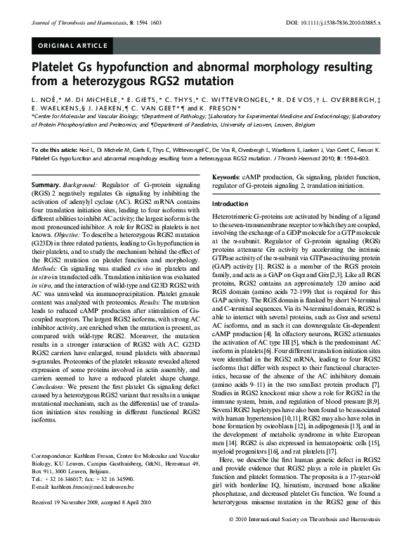 (PDF) Platelet Gs hypofunction and abnormal morphology resulting from a ...