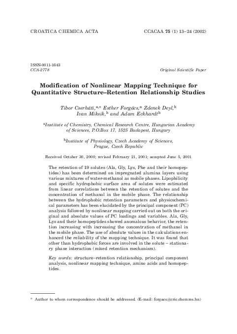 (PDF) Modification of nonlinear mapping technique for quantitative structure-retention ...