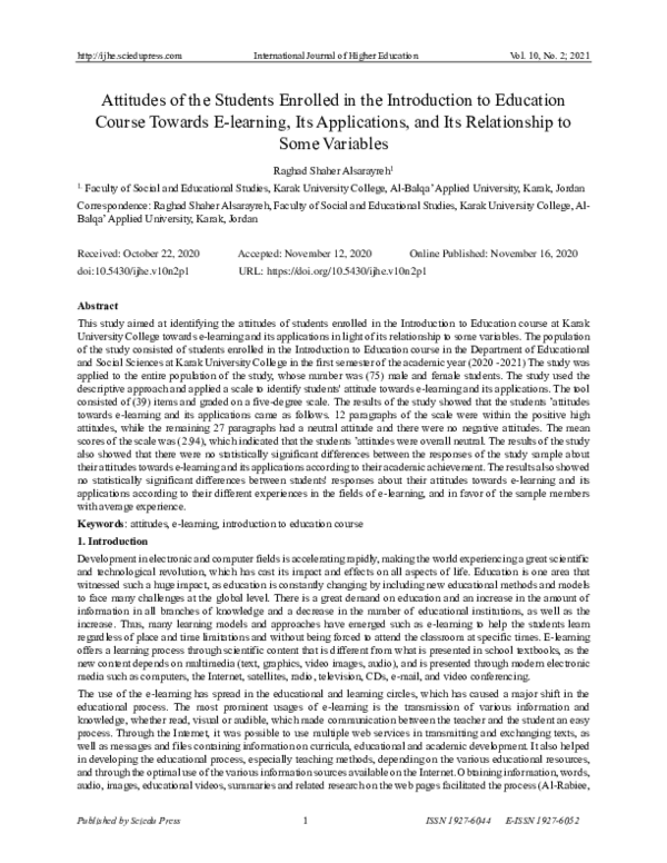 (PDF) Attitudes of the Students Enrolled in the Introduction to ...