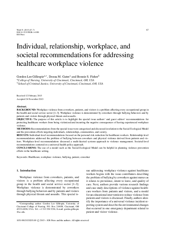 (PDF) Individual, relationship, workplace, and societal recommendations for addressing ...