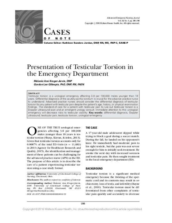 (PDF) Presentation of Testicular Torsion in the Emergency Department