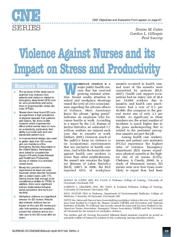 (PDF) Violence against nurses and its impact on stress and productivity