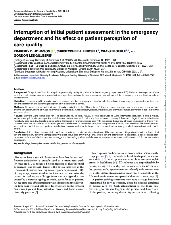 (PDF) Interruption of initial patient assessment in the emergency ...