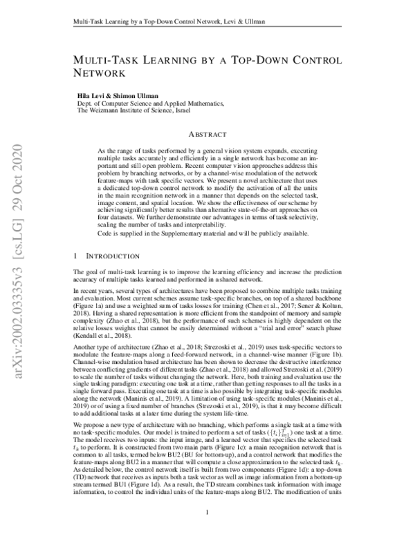 (PDF) Multi-Task Learning by a Top-Down Control Network