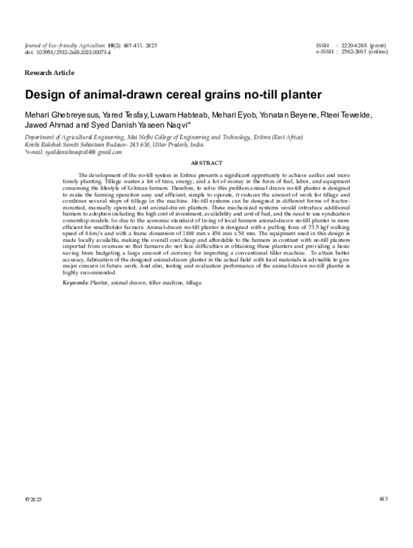 (PDF) Design of animal-drawn cereal grains no-till planter