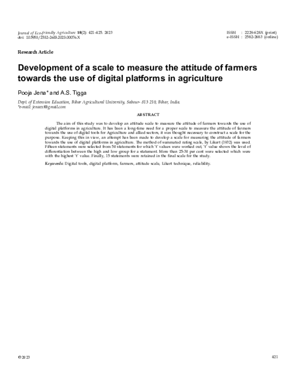 (PDF) Development of a scale to measure the attitude of farmers towards the use of digital ...