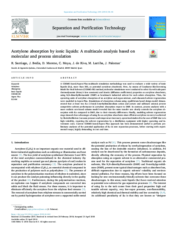 (PDF) Acetylene absorption by ionic liquids: A multiscale analysis based on molecular and ...
