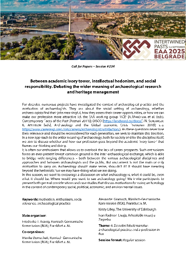 (PDF) EAA 2025 CfP Session #234: Between academic ivory tower, intellectual hedonism, and social ...