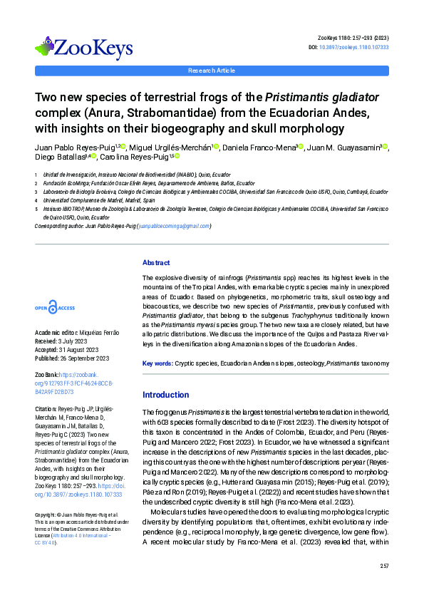 (PDF) Two new species of terrestrial frogs of the Pristimantis ...