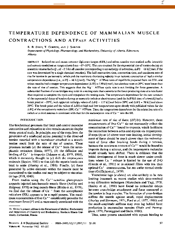 (PDF) Temperature dependence of mammalian muscle contractions and ATPase activities