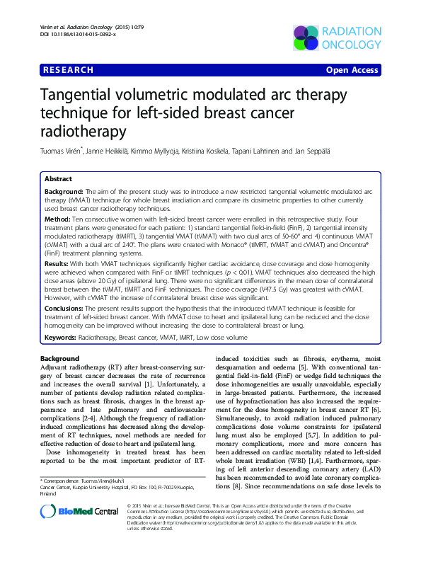 (PDF) Tangential volumetric modulated arc therapy technique for left ...