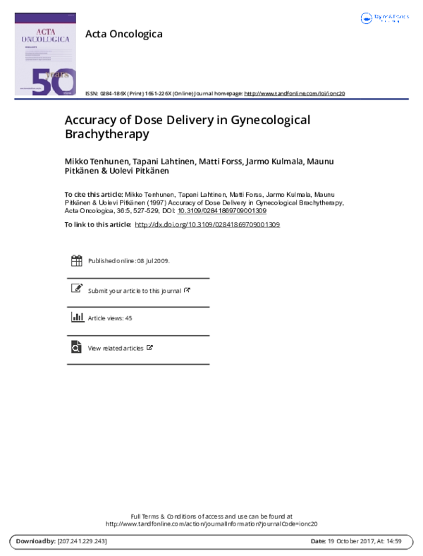 (PDF) Accuracy of Dose Delivery in Gynecological Brachytherapy