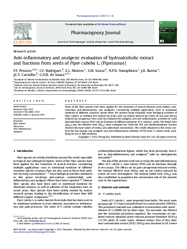 (PDF) Anti-inflammatory and analgesic evaluation of hydroalcoholic ...