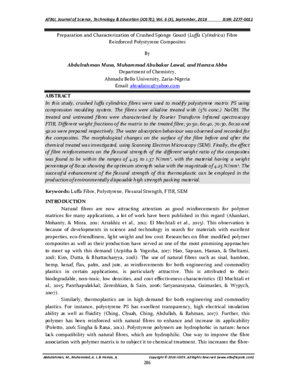 (PDF) Preparation and Characterization of Crushed Sponge Gourd (Luffa ...
