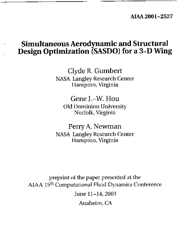 (PDF) Simultaneous Aerodynamic And Structural Design Optimization ...