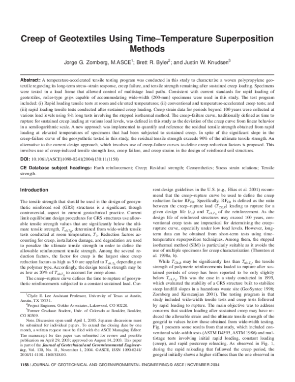 (PDF) Creep of Geotextiles Using Time–Temperature Superposition Methods