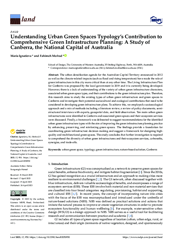 (PDF) Understanding Urban Green Spaces Typology’s Contribution to ...