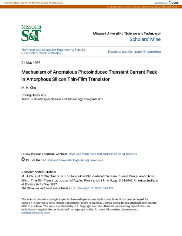(PDF) Mechanism of anomalous photoinduced transient current peak in ...