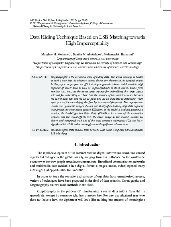 (PDF) Data Hiding Technique Based on LSB Matching towards High Imperceptibility