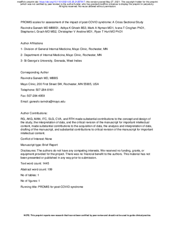 (PDF) PROMIS scales for assessment of the impact of post-COVID syndrome ...