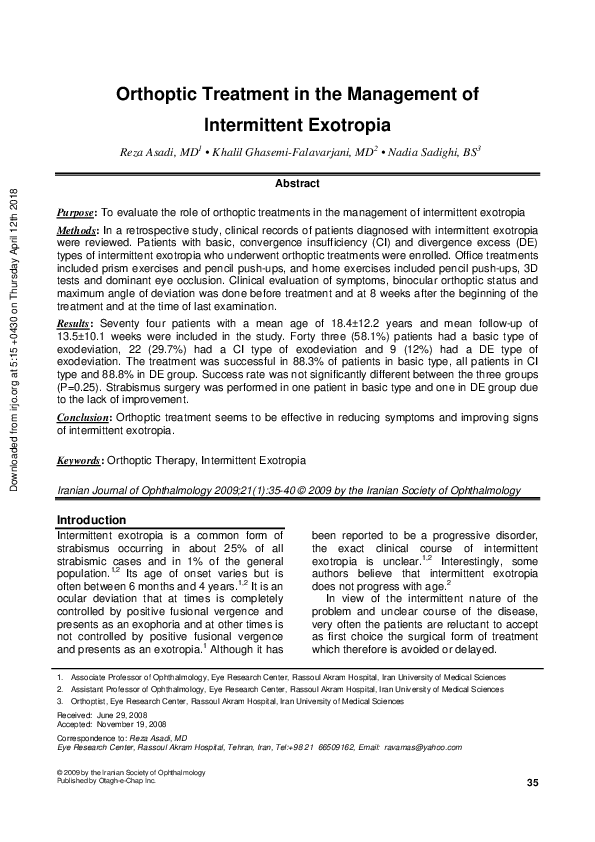 (PDF) Orthoptic Treatment in the Management of Intermittent Exotropia