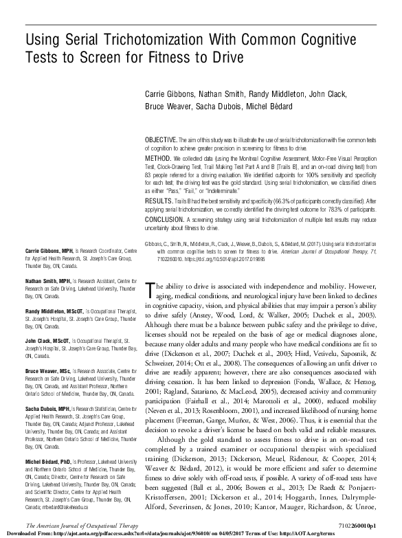(PDF) Using Serial Trichotomization With Common Cognitive Tests to ...