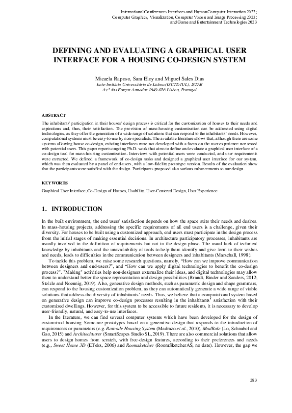 (PDF) Defining and Evaluating a Graphical User Interface for a Housing Co-Design System