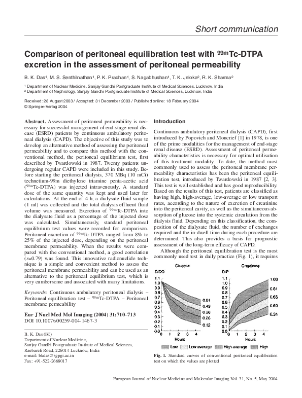 (PDF) Comparison of peritoneal equilibration test with 99m Tc-DTPA ...