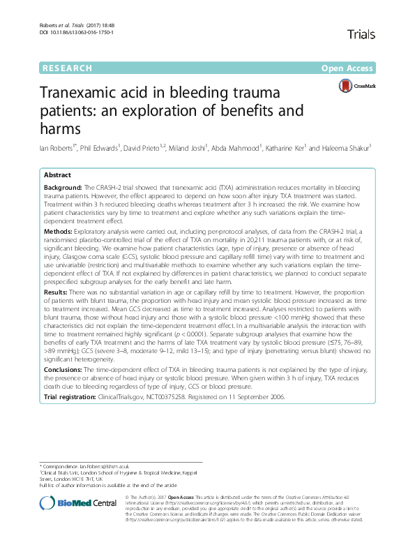 (PDF) Tranexamic acid in bleeding trauma patients: an exploration of ...