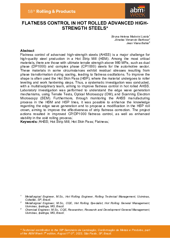 (PDF) Flatness Control in Hot Rolled Advanced High-Strength Steels