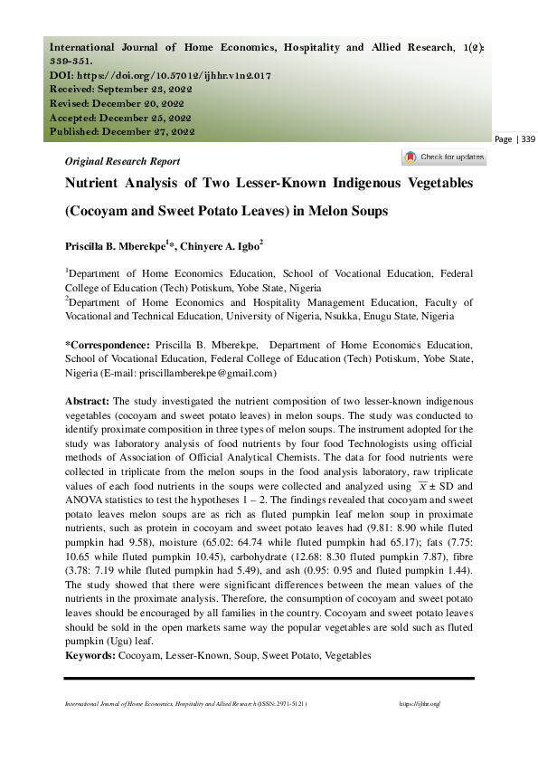 (PDF) Nutrient Analysis of Two Lesser-Known Indigenous Vegetables ...