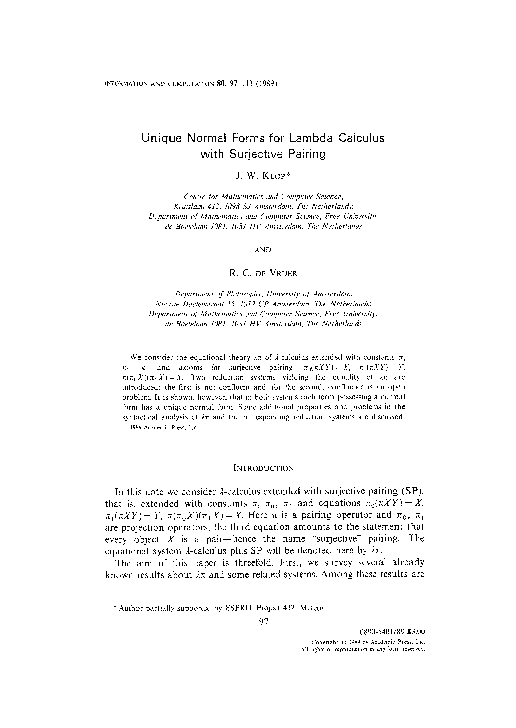 (PDF) Unique normal forms for lambda calculus with surjective pairing