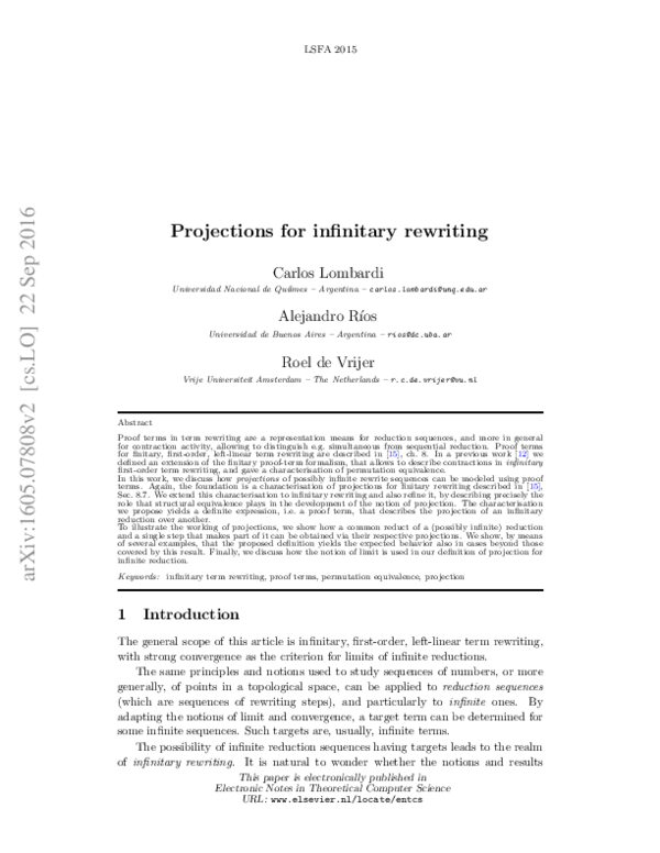 (PDF) Projections for Infinitary Rewriting