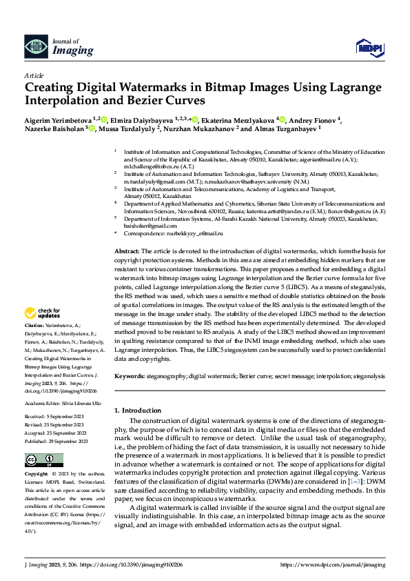 Pdf Creating Digital Watermarks In Bitmap Images Using Lagrange Interpolation And Bezier Curves
