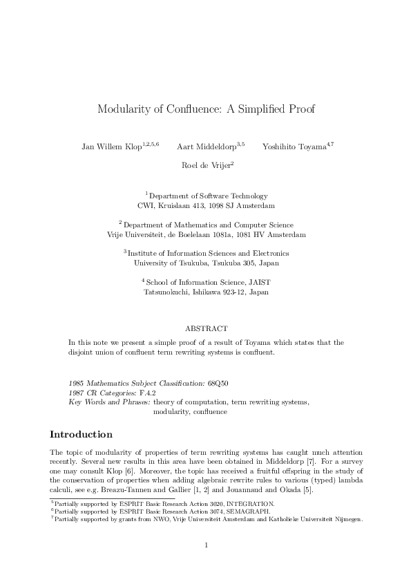 (PDF) Modularity of confluence: A simplified proof