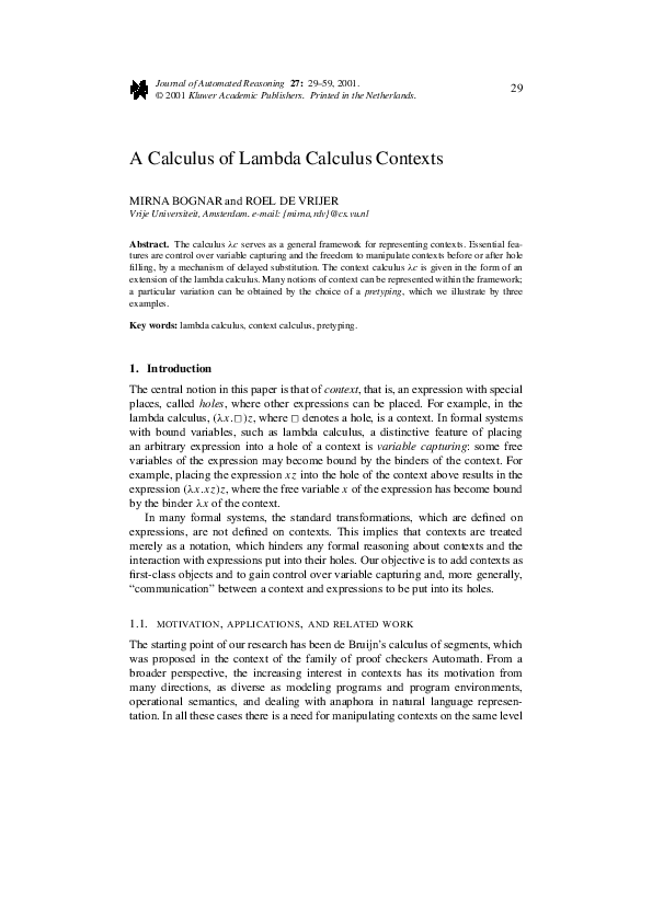 (PDF) A Calculus of Lambda Calculus Contexts