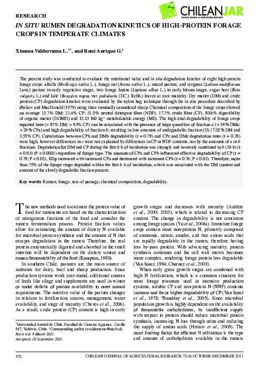 (PDF) In situ Rumen Degradation Kinetics of High-Protein Forage Crops ...
