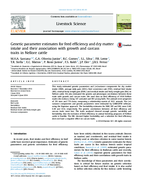 (PDF) Genetic Parameters for Feed Efficiency in Nellore