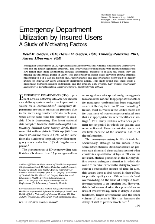 (PDF) Emergency Department Utilization by Insured Users