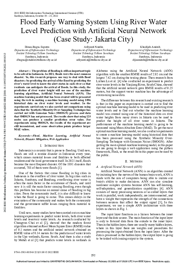(PDF) Flood Early Warning System Using River Water Level Prediction with Artificial Neural ...