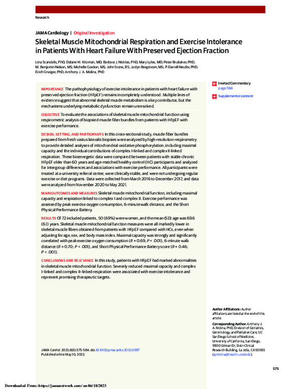 (PDF) Skeletal Muscle Mitochondrial Respiration and Exercise Intolerance in Patients With Heart ...