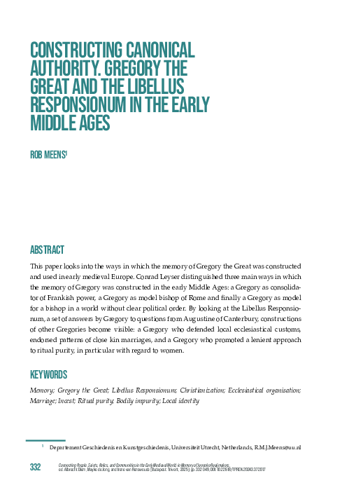 (PDF) Constructing Canonical Authority. Gregory the Great and the ...