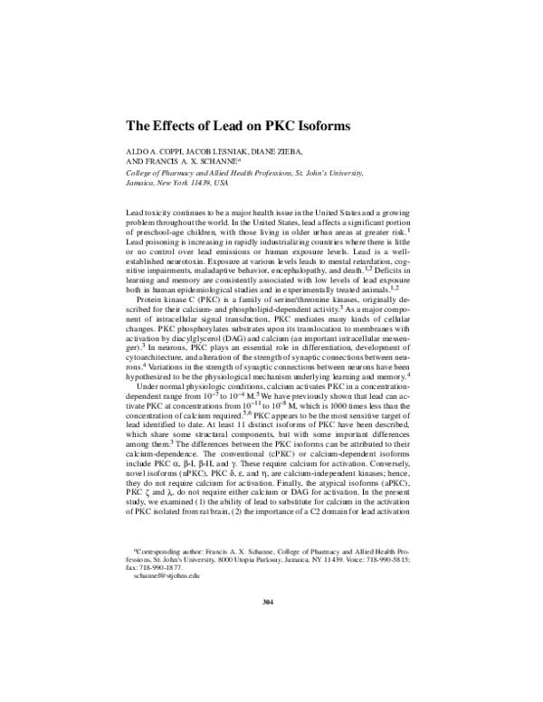 (PDF) The Effects of Lead on PKC Isoforms