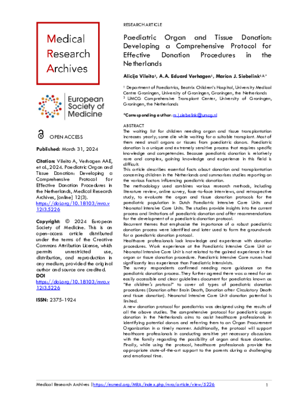 (PDF) Paediatric Organ and Tissue Donation: Developing a Comprehensive ...