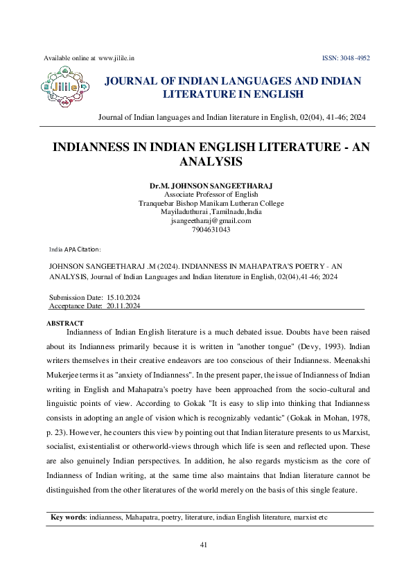 (PDF) INDIANNESS IN INDIAN ENGLISH LITERATURE - AN ANALYSIS