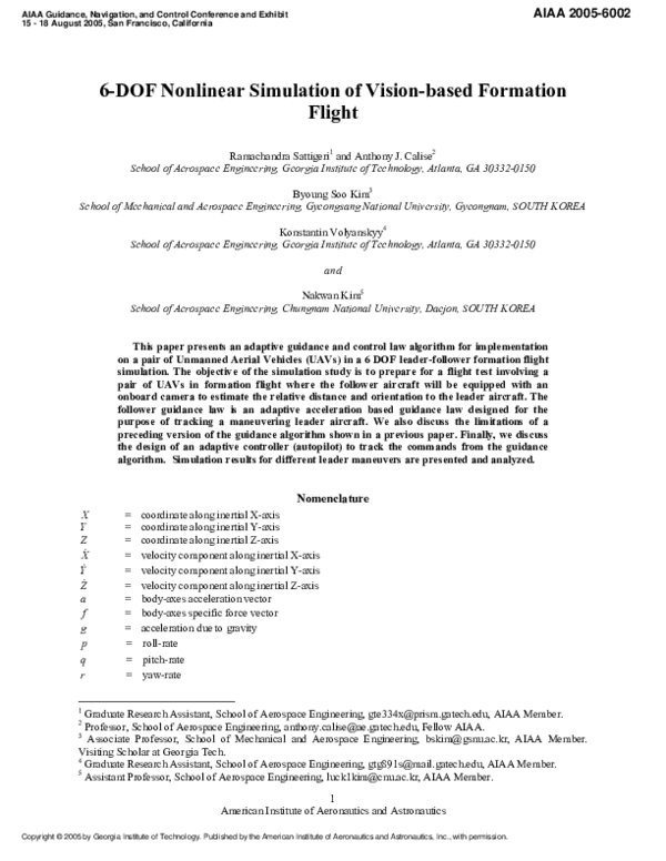 (PDF) 6-DOF Nonlinear Simulation of Vision-Based Formation Flight